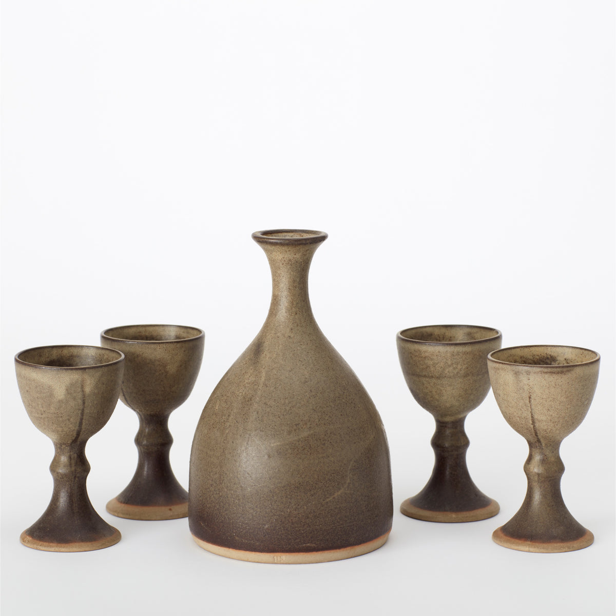 Vintage Stoneware Carafe and Four Goblets – AU