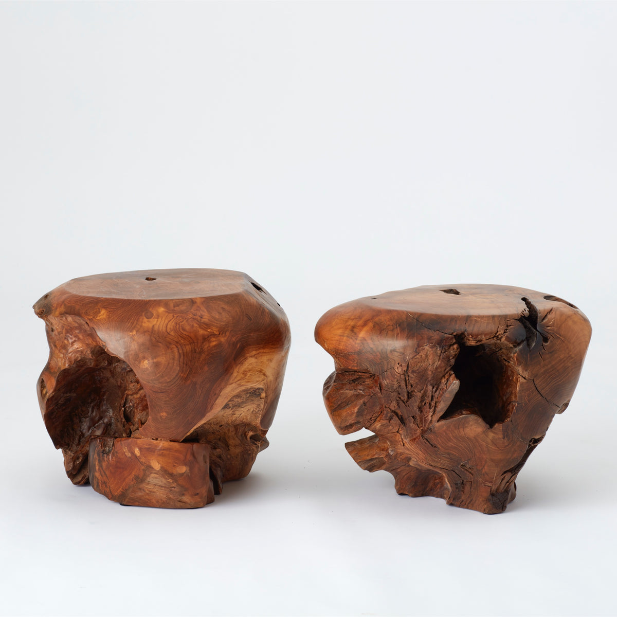 Pair Of Hand Carved Knarled Wood Side Tables – AU