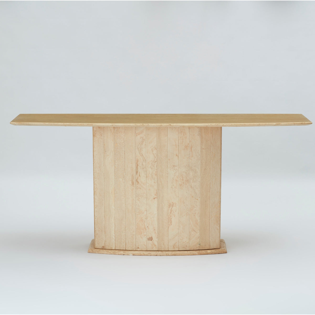 Vintage Travertine Console Table With Curved Top And Lined Base – AU