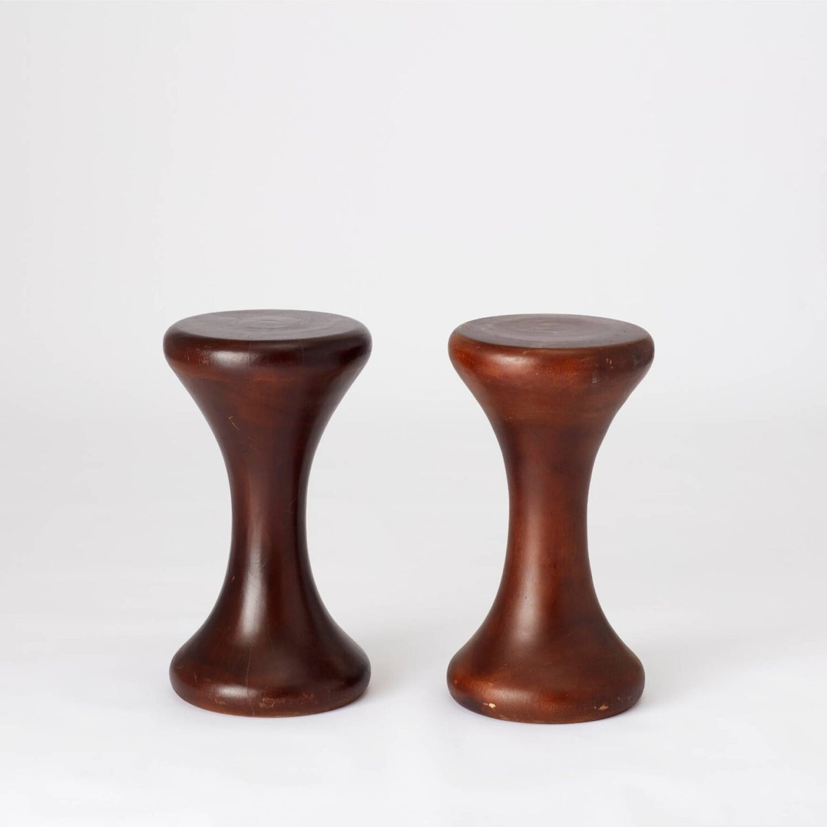 Pair of Hand Carved Vintage Wooden Hourglass Shaped Stools / Side Tabl – AU